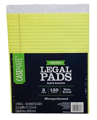 Neon Legal Pads Wide Ruled (Yellow) Color: Yellow, Model: , Office ...