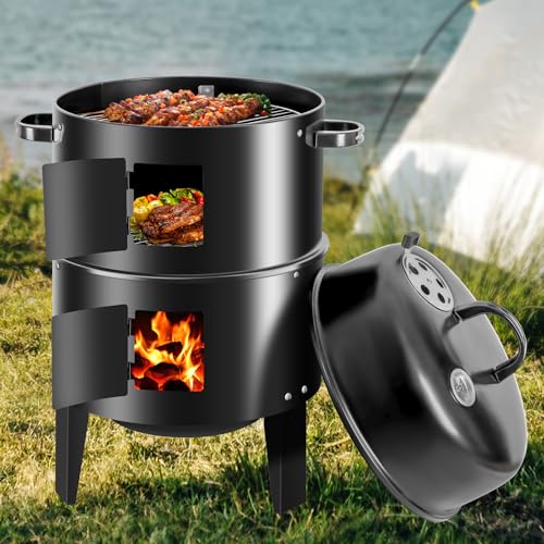 OURCAMP 17-Inch Vertical 17-Inch 3-in-1 Charcoal BBQ Smoker, Heavy-Duty ...