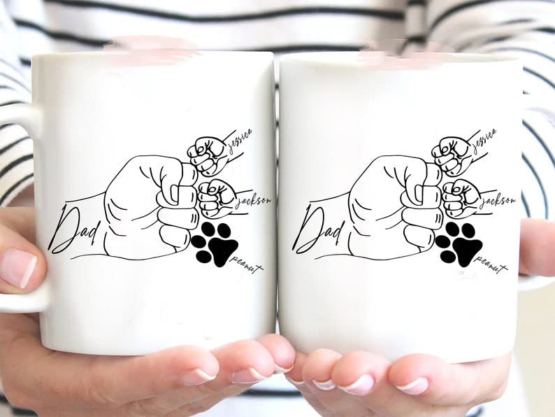 Amazon.com: Personalized Dad Mug, Dad, Kid & Pet Fist Bump Mugs, Family ...