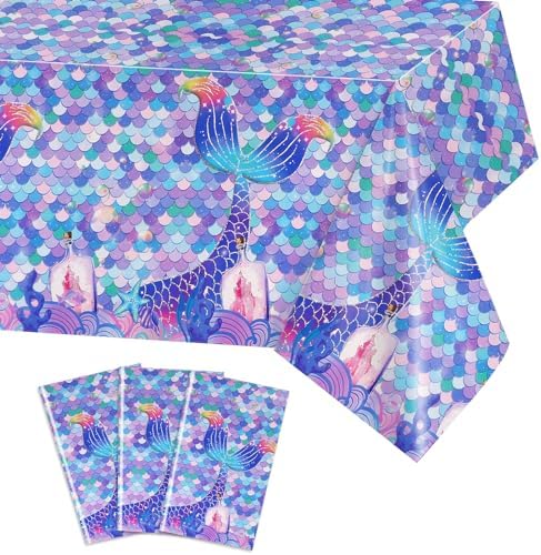 Amazon.com: 4PCS Mermaid Birthday Party Tablecloth, Princess Ariel ...