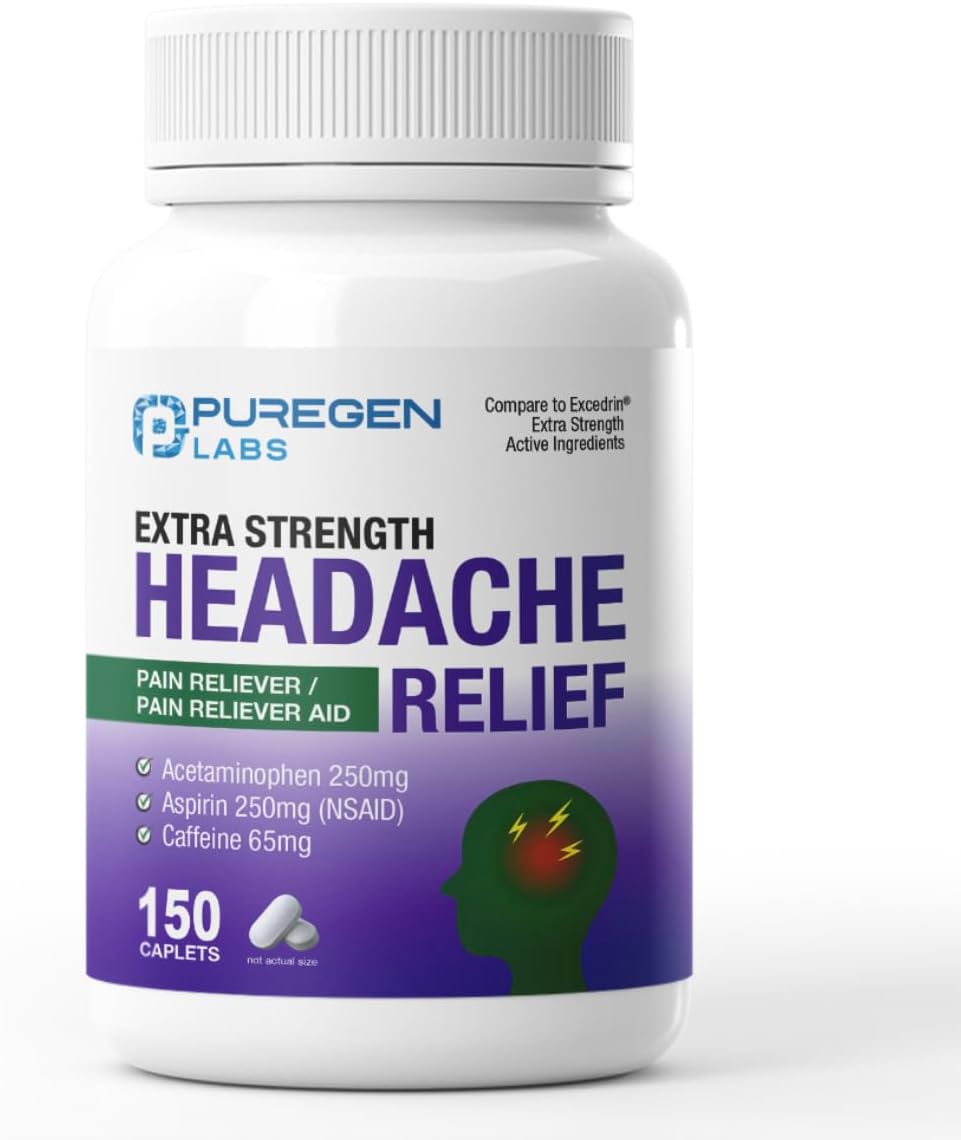 Amazon.com : Puregen Labs Extra Strength Headache Caplets, Aspirin 250 ...