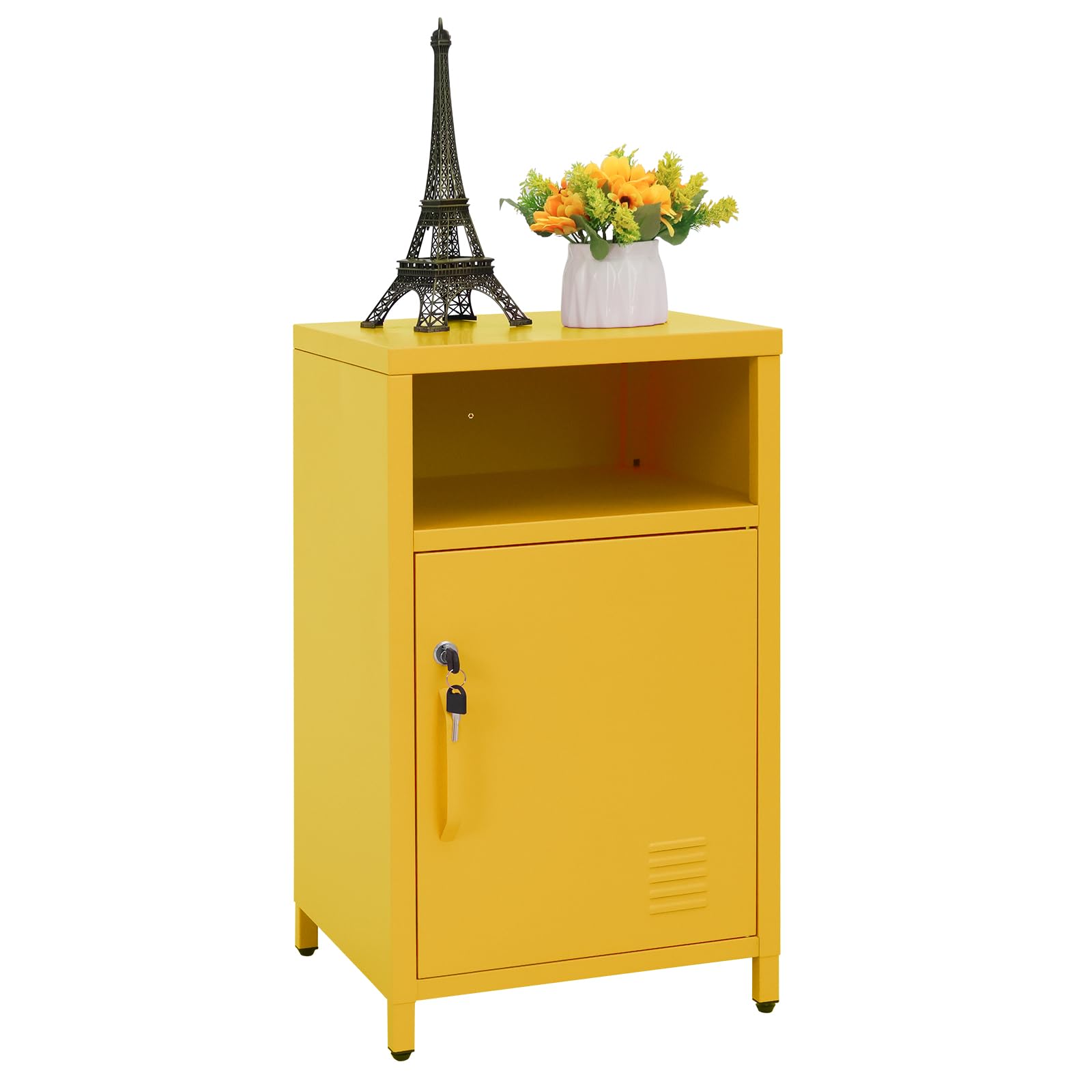 Amazon.com: ALBAD Compact Metal Nightstand with Lockable Cabinet and ...