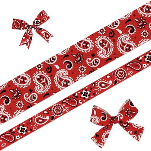Amazon.com: 5 Rolls 25 Yards Cowboy Wired Edge Ribbon Blue Red Bandana ...