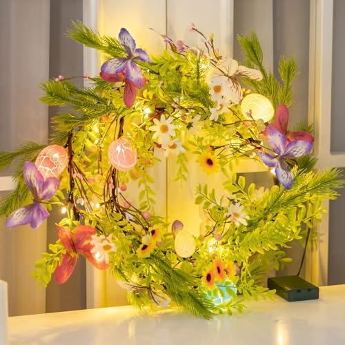 6.6 FT Pre-lit Easter Garland with Easter Egg and Butterfly, Lighted ...