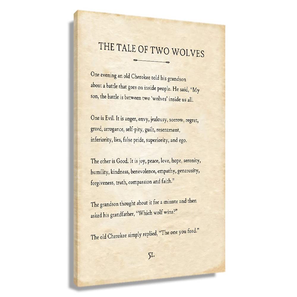 The Tale Of Two Wolves Canvas Quotes Wall Decor Inspirational ...