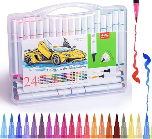 SUPER TOY 24 Washable Watercolor Art Markers Pen Set Soft Head Fine ...