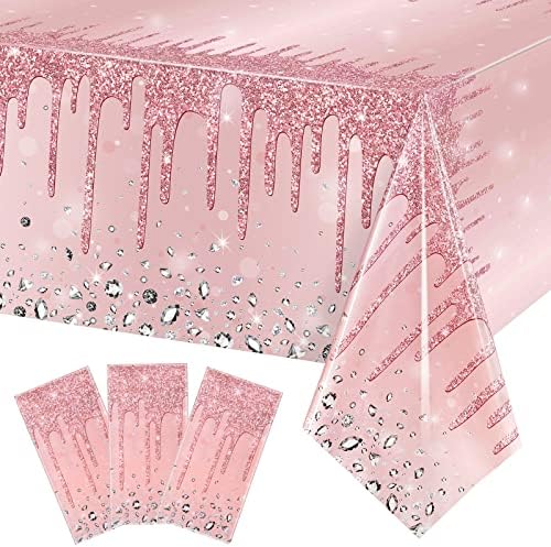 Amazon.com: Pajean 3 Pcs Pink and Rose Gold Tablecloths Glitter Diamond ...