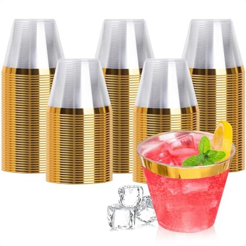 Amazon.com: Goodluck 200PCS 9oz Gold Plastic Cups for Party, Disposable ...