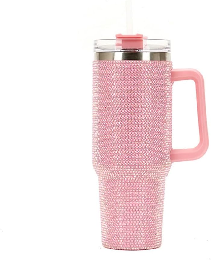 Copa con pajita, Vaso con asa con tachuelas con tapa y popote aislado, 40OZ Vaso Térmico de ...