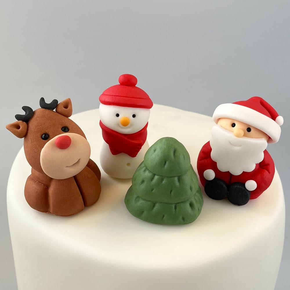 4Pcs Christmas Cake Toppers - 3D Edible Fondant Figures - Santa ...