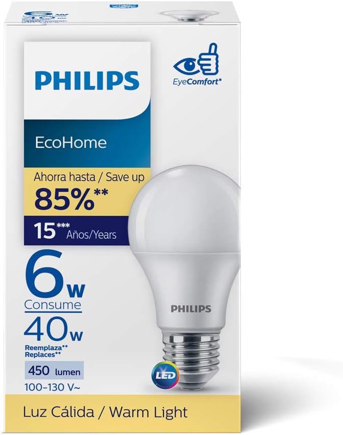 Philips LED EcoHome LED 6W 3000K luz calida : Amazon.com.mx: Hogar y Cocina