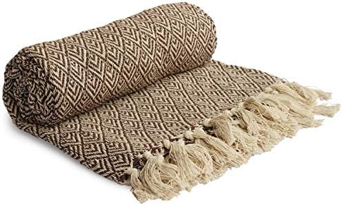 Amazon.com: Brown Cotton Throw Blanket - Chevron Pattern with ...