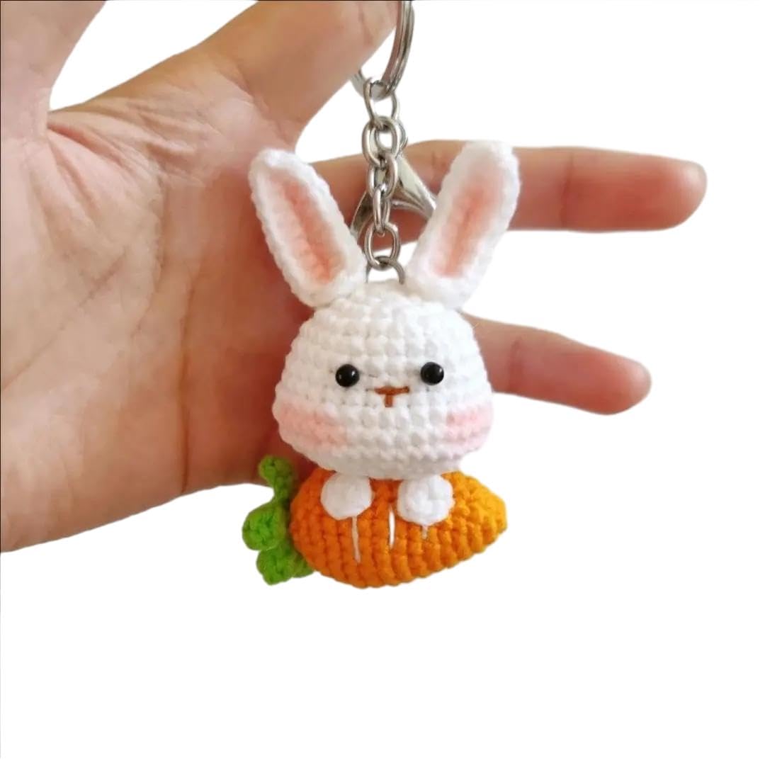 Amazon.com: Crochet Rabbit Carrot Keychain, Handmade Amigurumi Crochet ...