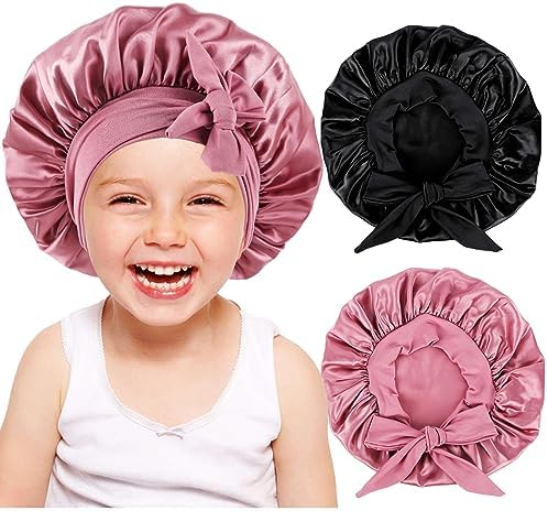 Amazon.com : 3pcs Satin Bonnets for Kids Sleeping, Cute Hair Bonnet ...