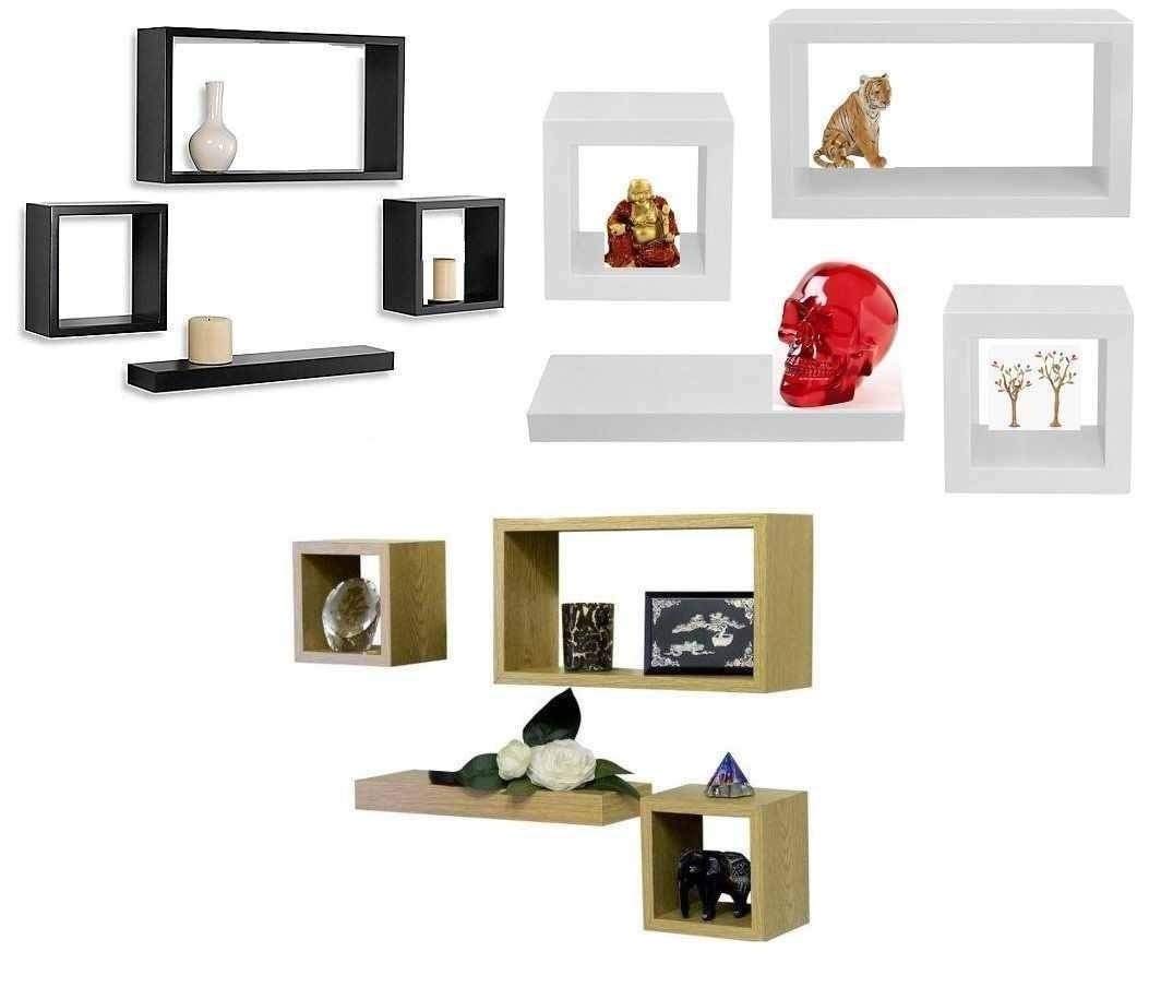 Set of 4 Wood Wooden Floating Wall Cube Cubes Shelf Shelves Storage ...