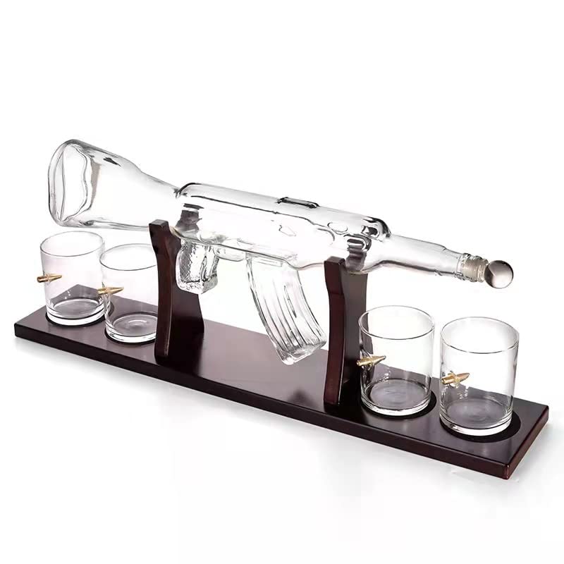 Buy Whiskey Gun Decanter Set + 4 Whisky Bullet Glasses ,Wooden Base and ...