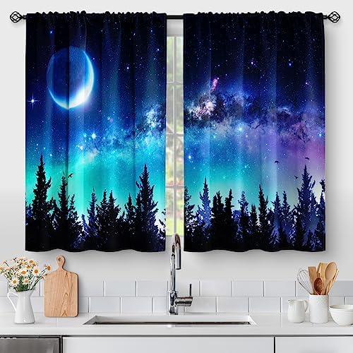 Amazon.com: Aimego Forest Country Kitchen Curtains - Moon Rustic Modern ...