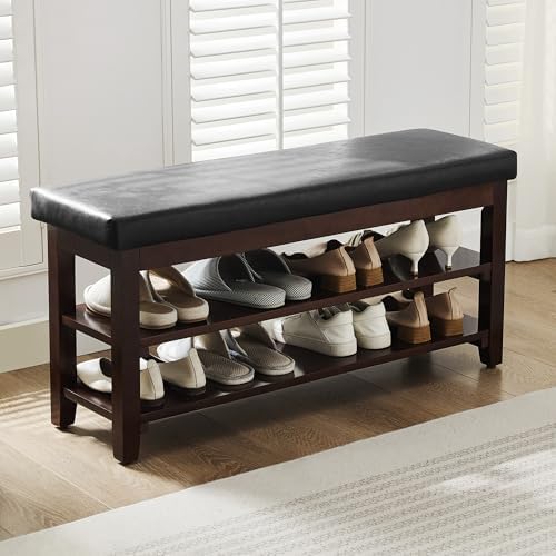 Amazon.com: Abbrevi 40" Shoe Bench with Leather Cushion, 2-Tier Shoe ...