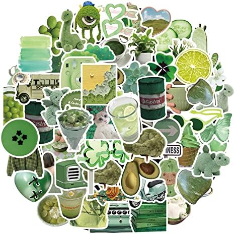Amazon.com: 50pcs Green Style Stickers Doodle PVC Waterproof Stickers ...