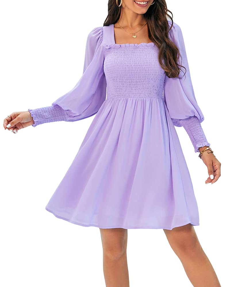 Damorong Women's 2023 Spring Summer Dresses Square Neck Smocked Casual ...