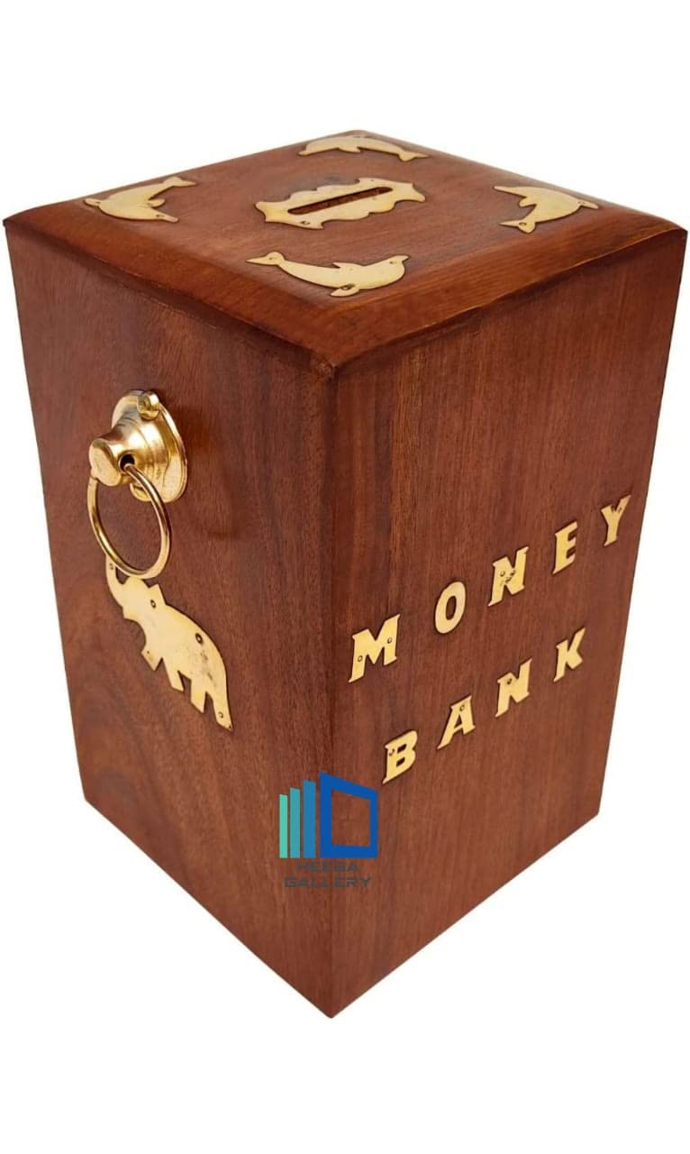 HEEBA GALLERY Wooden Money Bank - Big Size Master Size Large Piggy Bank ...