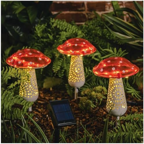 Way To Happiness Giant Red Mushroom Solar Light - 12''H Glass and Metal ...