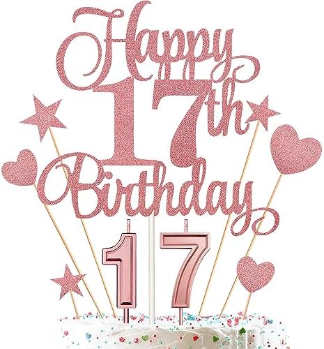 Amazon.com: 17th Birthday Cake Decorations Set Include 17th Birthday ...
