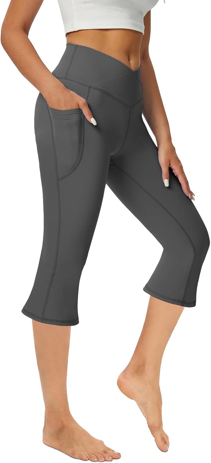 Amazon.com: COPYLEAF Women's Flare Yoga Pants with Pockets-V Crossover ...