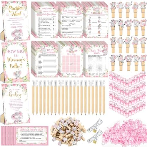 Amazon.com: Sherr 476 Pcs Elephant Themed Baby Shower Games 6 Sets ...