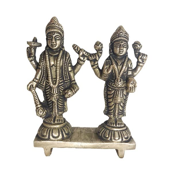 Buy Pure Brass Lord Vishnu (Satyanarayan) and Devi Lakshmi Standing on ...