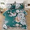 Amazon.com: Dobuyly Teal Quilt Set Queen Size 3 Pieces Floral Printed ...