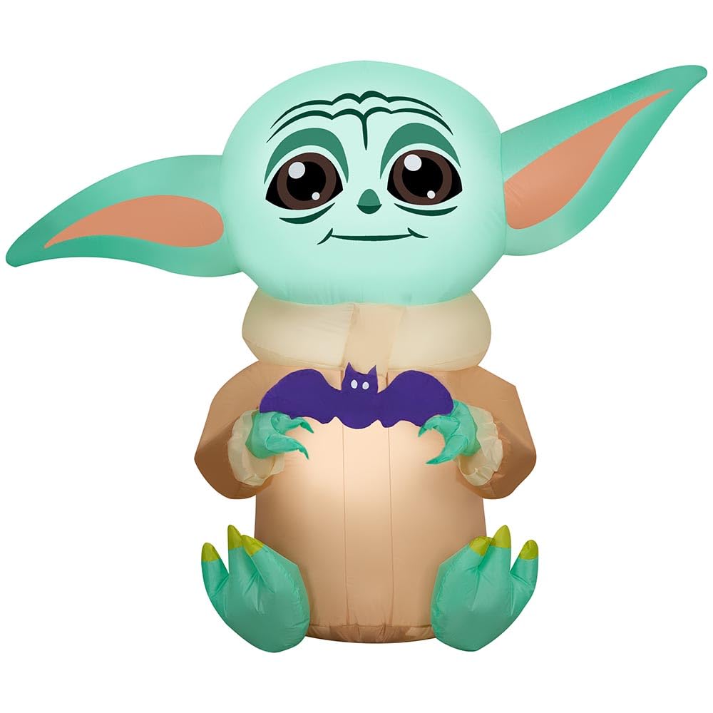 5' Gemmy Airblown Inflatable Star Wars Halloween Baby Yoda Grogu w/Bat ...