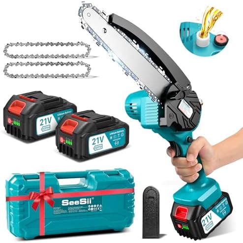 Seesii 6 Inch Mini Cordless Chainsaw with High Capacity 4000mAh x2 ...