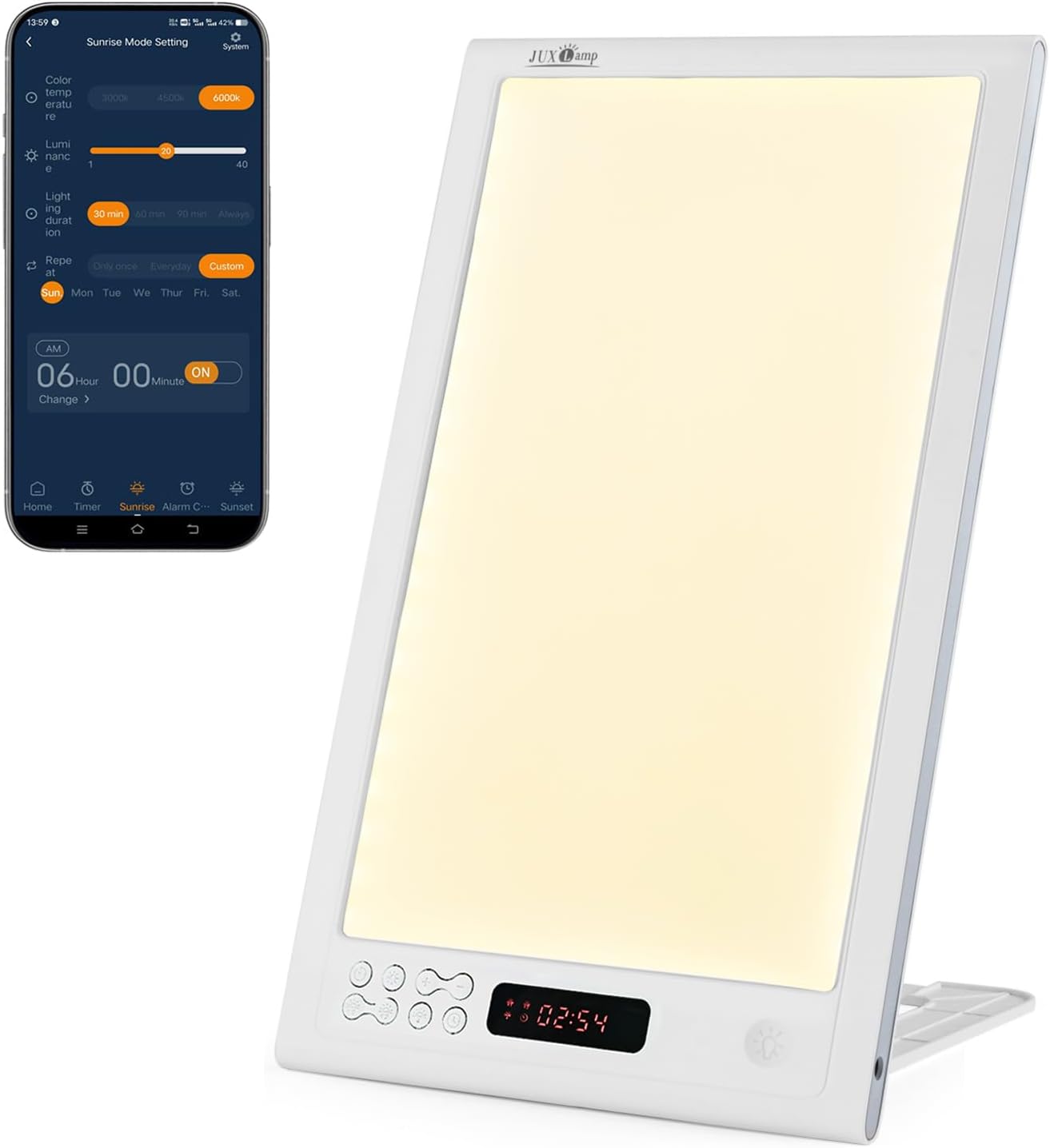 Amazon.com: JUXLamp Bright Light Therapy Lamp 12000 Lux - Sunrise Alarm ...