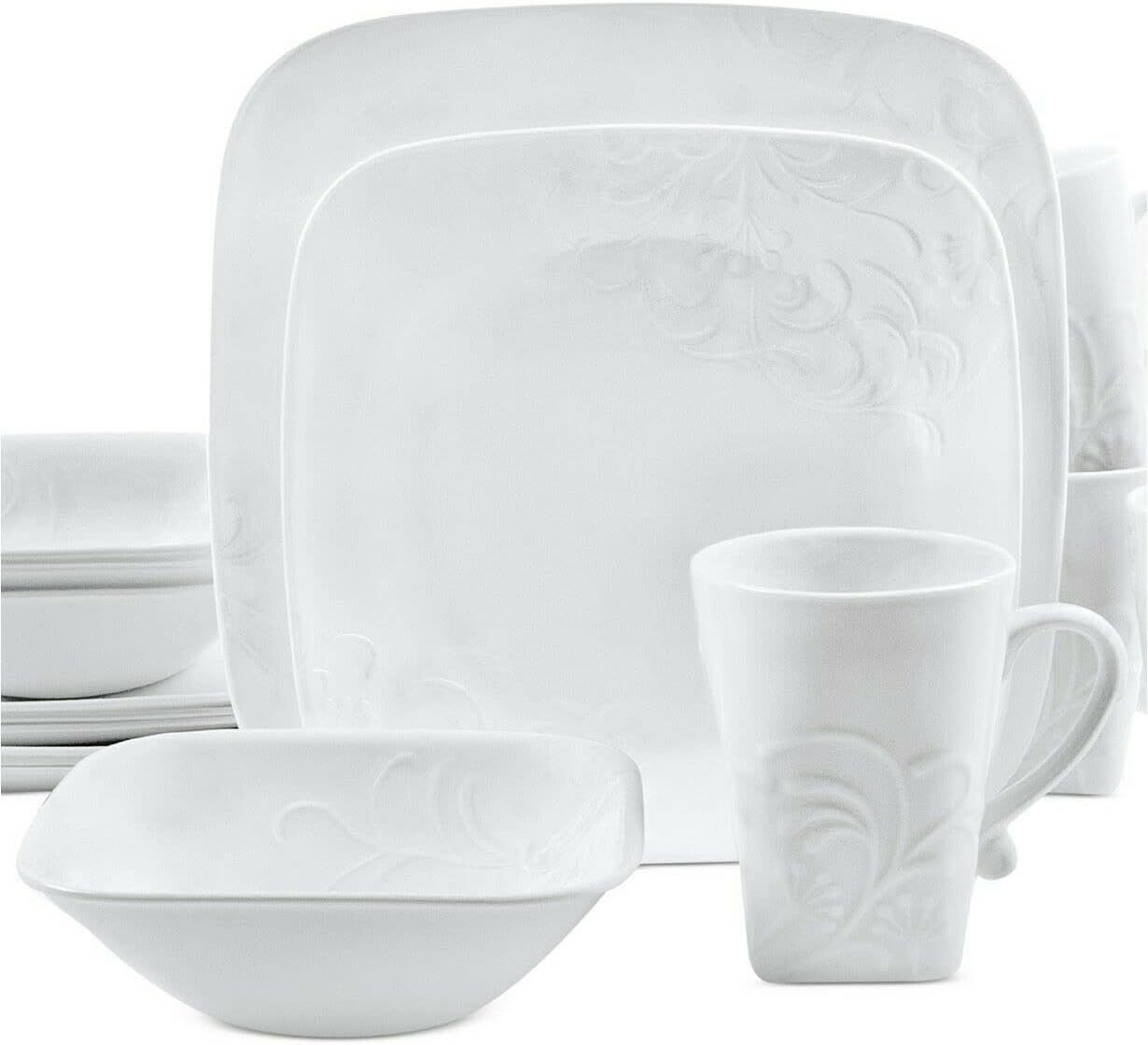 Amazon.com | CORELLE Boutique Cherish Embossed Square 16-pc Set ...