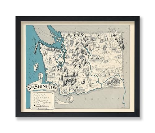 Amazon.com: Monem Art Vintage Map Print - Retro Washington State Poster ...