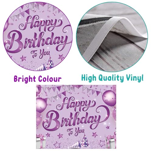 Party Propz Birthday Backdrop for Girls - Purple Happy Birthday ...