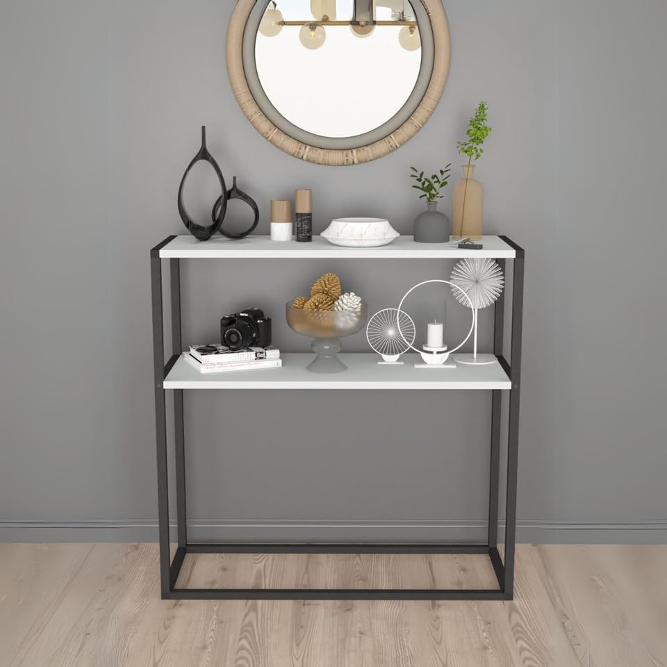 URBNLIVING Slim 90cm Console Table with 2 Open Shelves - Modern Wooden ...