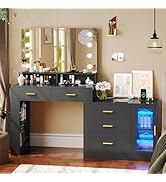 Amazon.com: VIAGDO Makeup Vanity with Lights, Vanity Desk with Openable ...