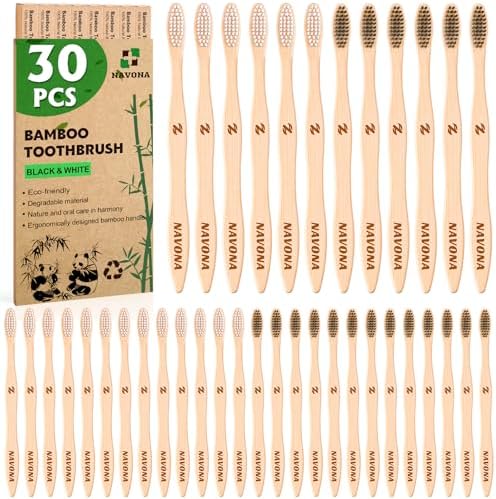 Amazon.com : Navona 30 PCS Bamboo Toothbrushes Pack, BPA Free Medium ...