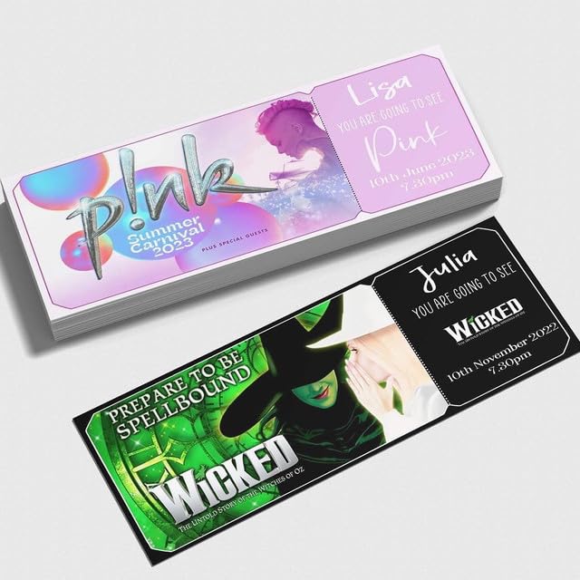 Personalised Concert Theatre Event Ticket Gift Voucher Card Keepsake ...
