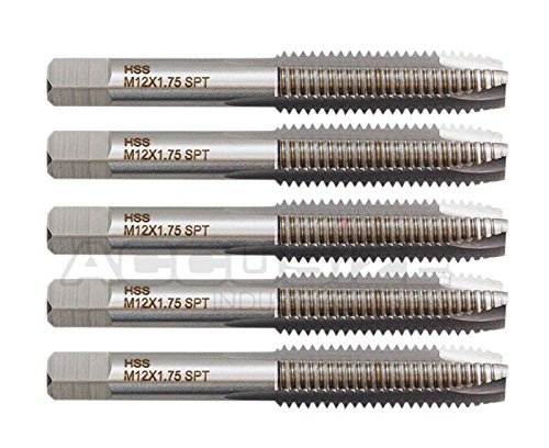 AccusizeTools - 5 Pcs M12x1.75 HSS Metric Spiral Point Taps, ANSI ...