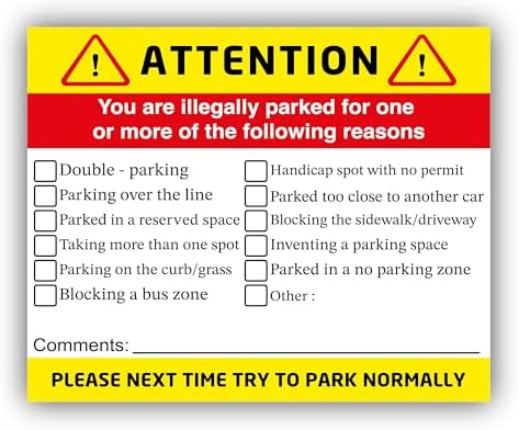 25PCS 8.5 X 10,5 CM Illegally Parked Stickers, Bad Parking Labels, Park ...