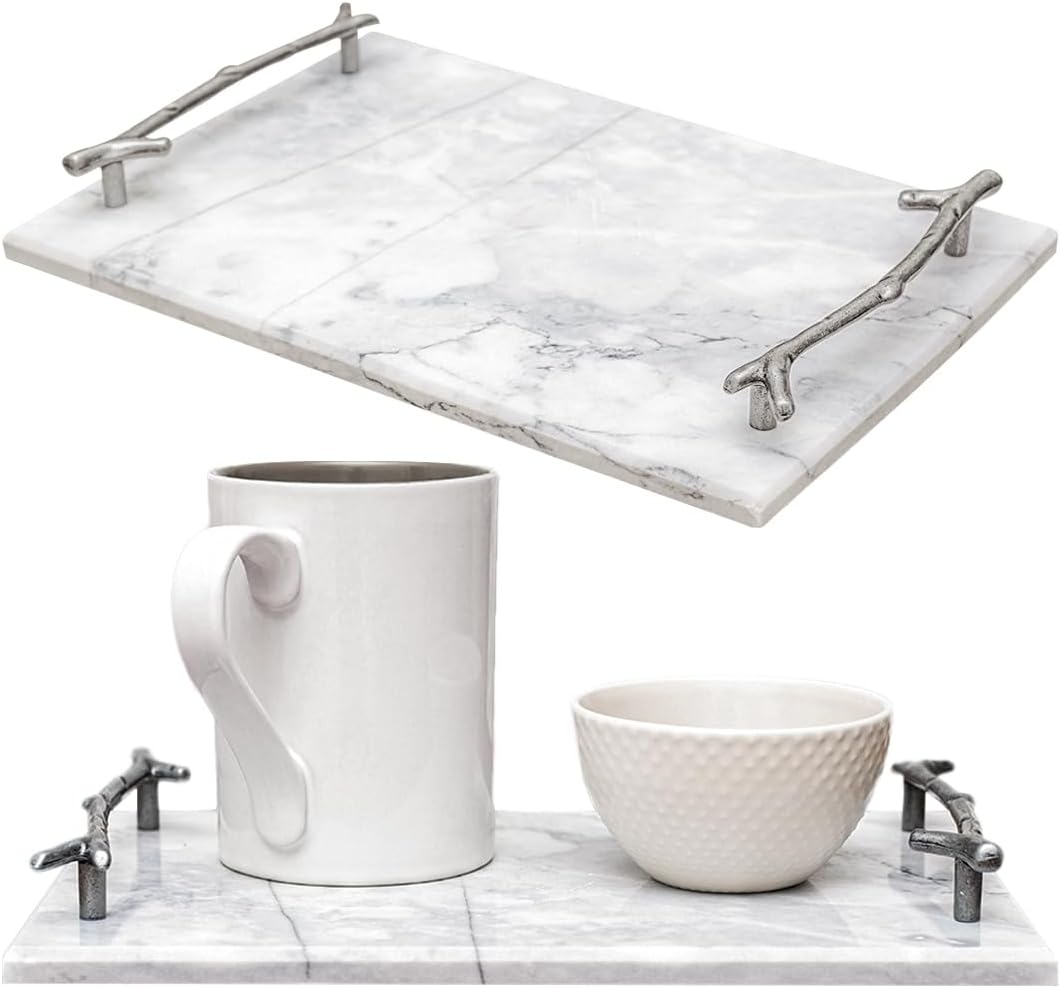 Amazon.com: Serving Tray with Handles | 12" x 8" Marble Tray for Food ...
