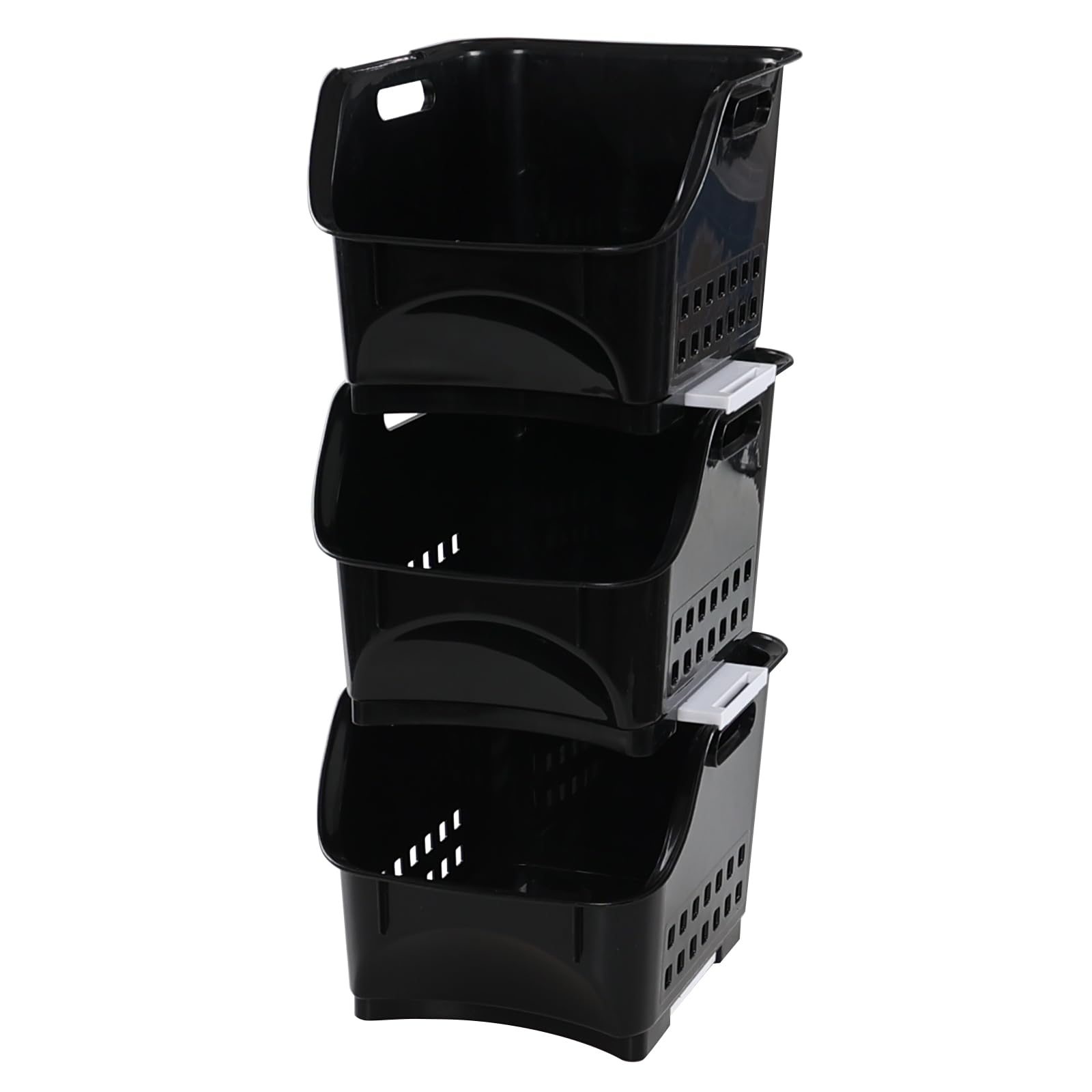 Amazon.com: Teyyvn 3-Pack Plastic Stackable Storage Bins, Black ...