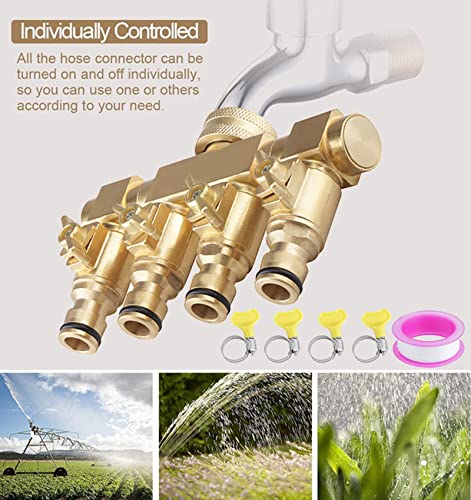 JasCherry 4 Way Brass Tap Manifold with Individual On/Off Valves, Brass ...