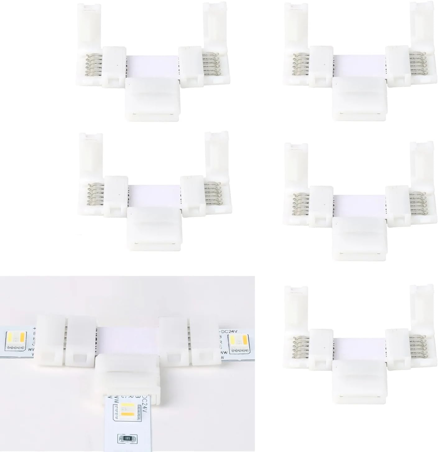 5pcs 6 Pins T Shape Solderless Connector LED Strip Light, RGBWW 12 mm ...