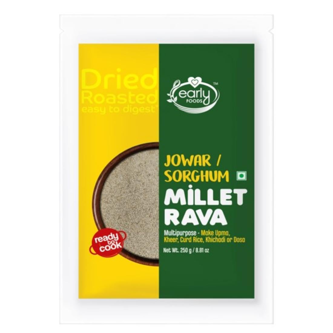 Early Foods Jowar Sorghum Millet Rava 100 Organic Sorghum Semolina ...