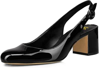 Amazon.com | miss left Women Chic Slingbacks Closed Round Toe Chunky ...