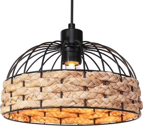 GIGGI Small Metal & Rope Light Shade, Retro Black Light Shade with Jute ...